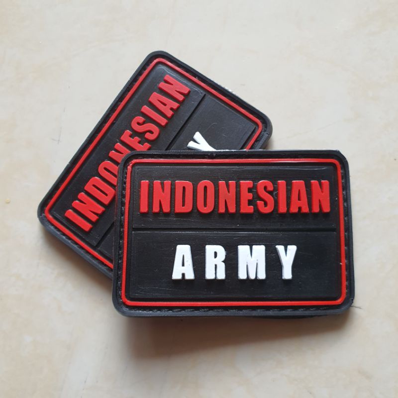 Jual patch rubber logo tulisan indonesian army dasar hitam - tni ...