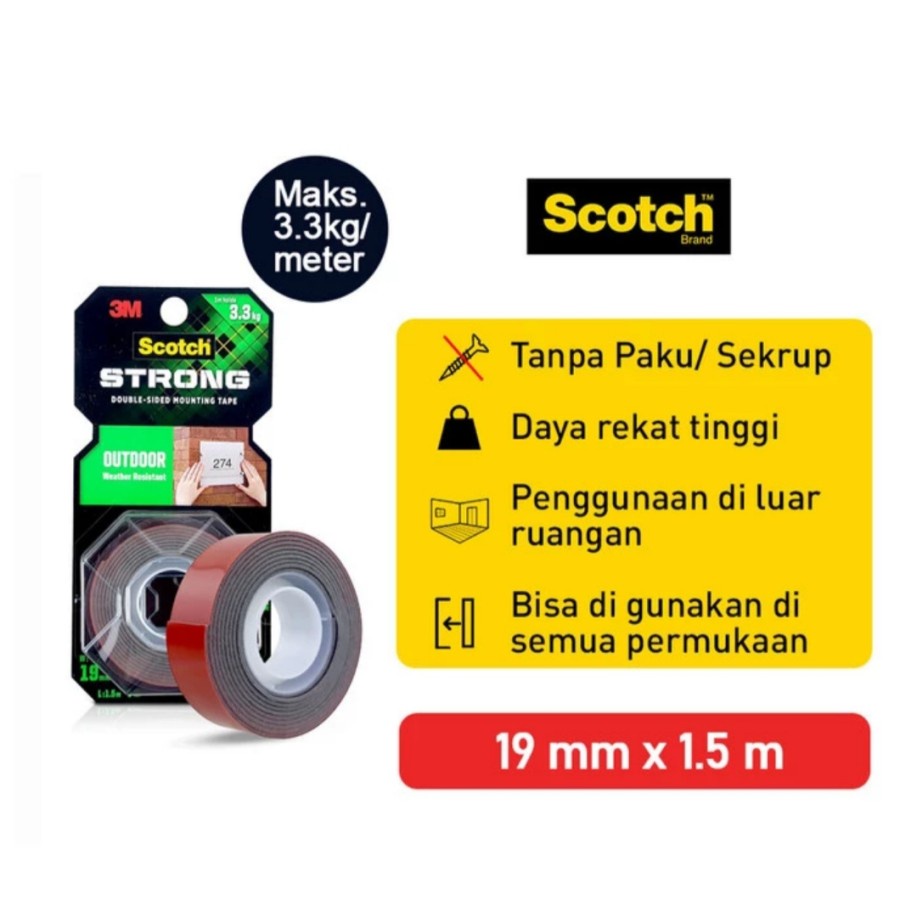 Jual 3M Scotch Strong Outdoor Double Tape 19mm x 1,5m Weather Proof 411 ...