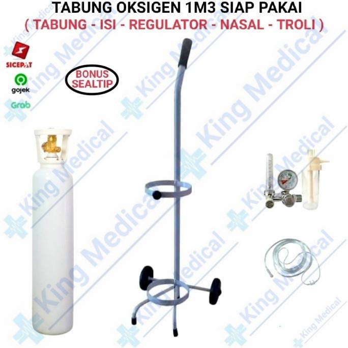 Jual Promo Tabung Oksigen 1m3 Set Siap Pakai (set : tabung - trolley - regulator) | Shopee Indonesia