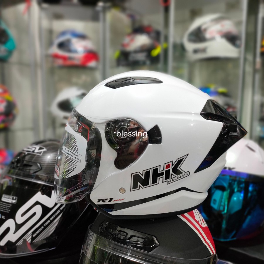 Jual NHK R1 MAX SOLID WHITE HELM OPEN FACE DOBLE VISOR | Shopee Indonesia