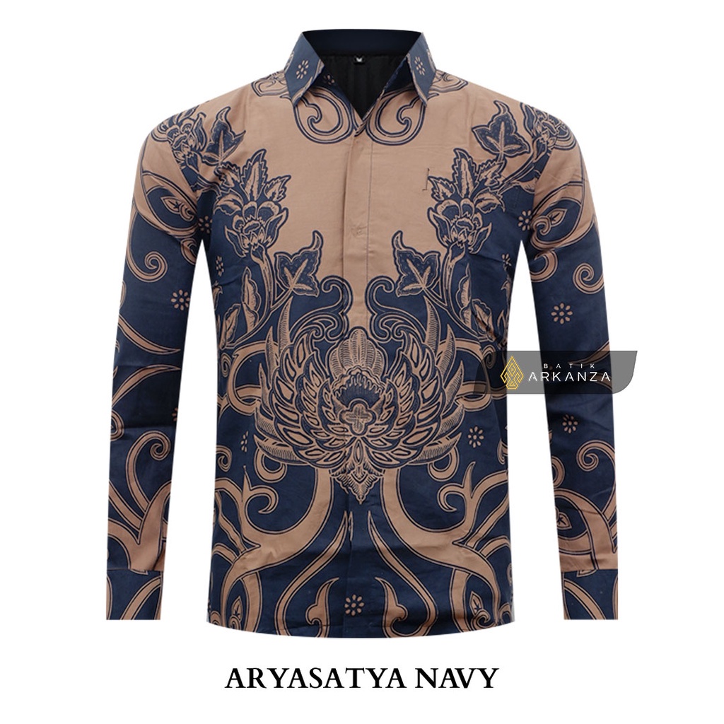 Jual BATIK ARKANZA Motif ARYASATYA NAVY Hem Atasan Kemeja Baju Batik Cowok Laki Laki Slimfit ...