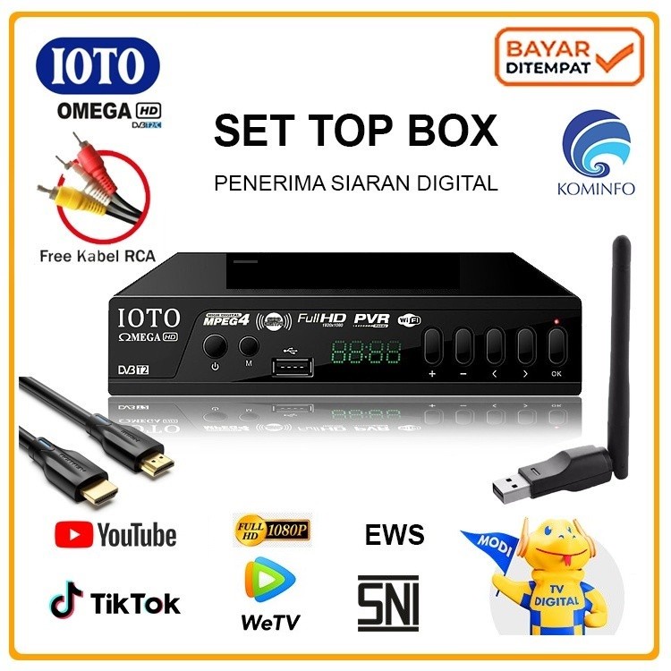 Jual Paket Set Top Box IOTO OMEGA Full HD DVB-T2 Free HDMI+Dongle WiFi | Shopee Indonesia