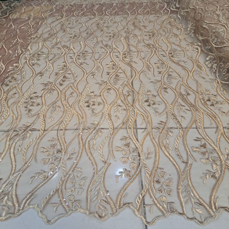 Jual Kain tile bordir motif akar salur full payet | Shopee Indonesia