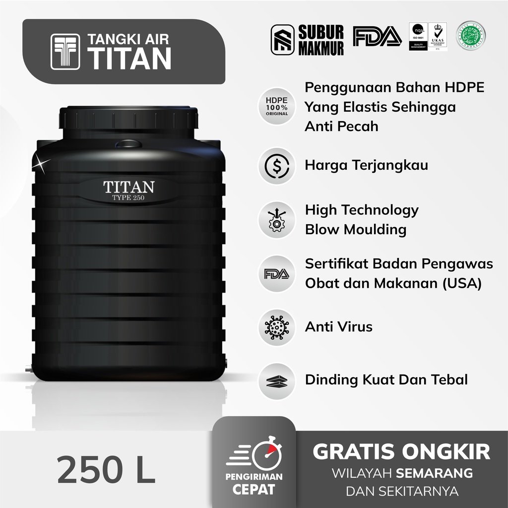 Jual TANGKI HALAL TANDON TOREN AIR TITAN 250 LITER TEDMOND KUAT TAHAN ...