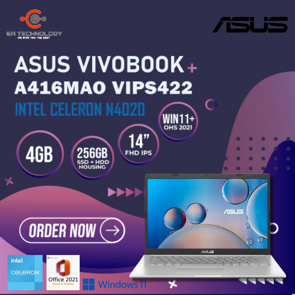Jual ASUS A416MAO VIPS422 Celeron N4020 4GB 256SSD+HOUSING FHD IPS W11 ...