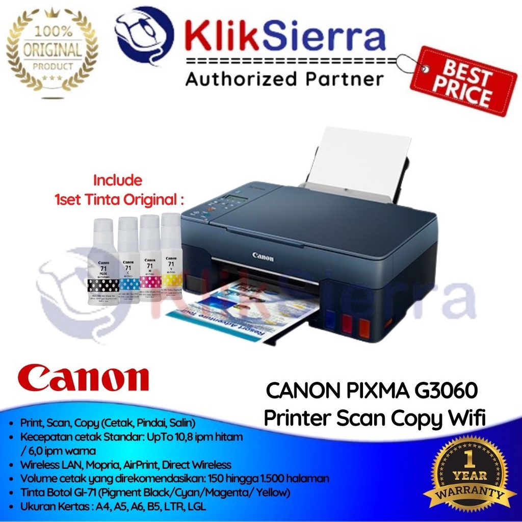 Jual Canon G3060 Printer AIO Print Scan Copy G-3060 WiFi Garansi Resmi ...