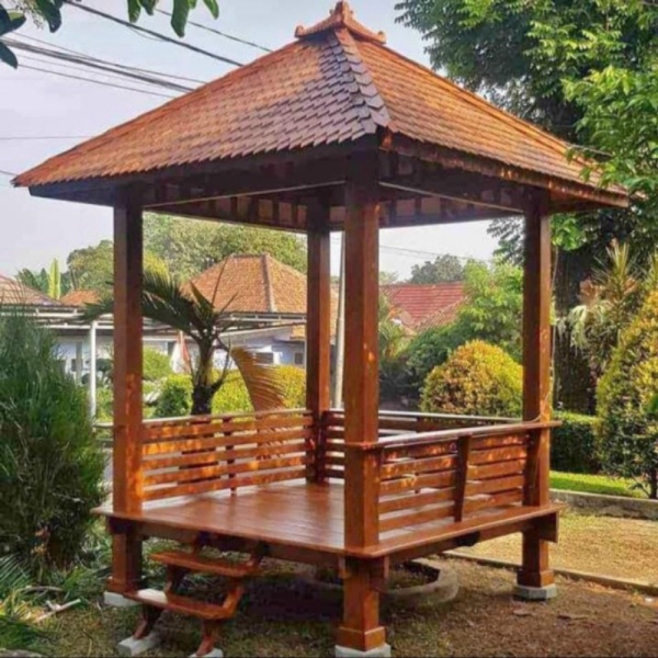 Jual GAZEBO GASEBO KAYU JATI UKURAN 2X2 2X3 DAN 3X3 M ATAP SIRAP KAYU ...