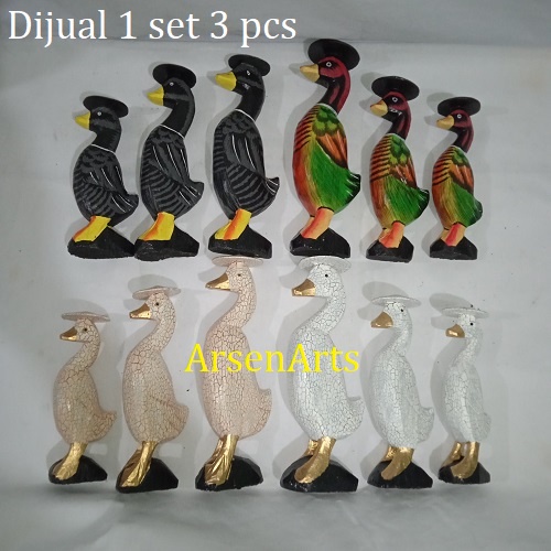 Jual Hiasan Dinding Patung Bebek Topi Pajangan Kayu 1Set 3 Pcs ...