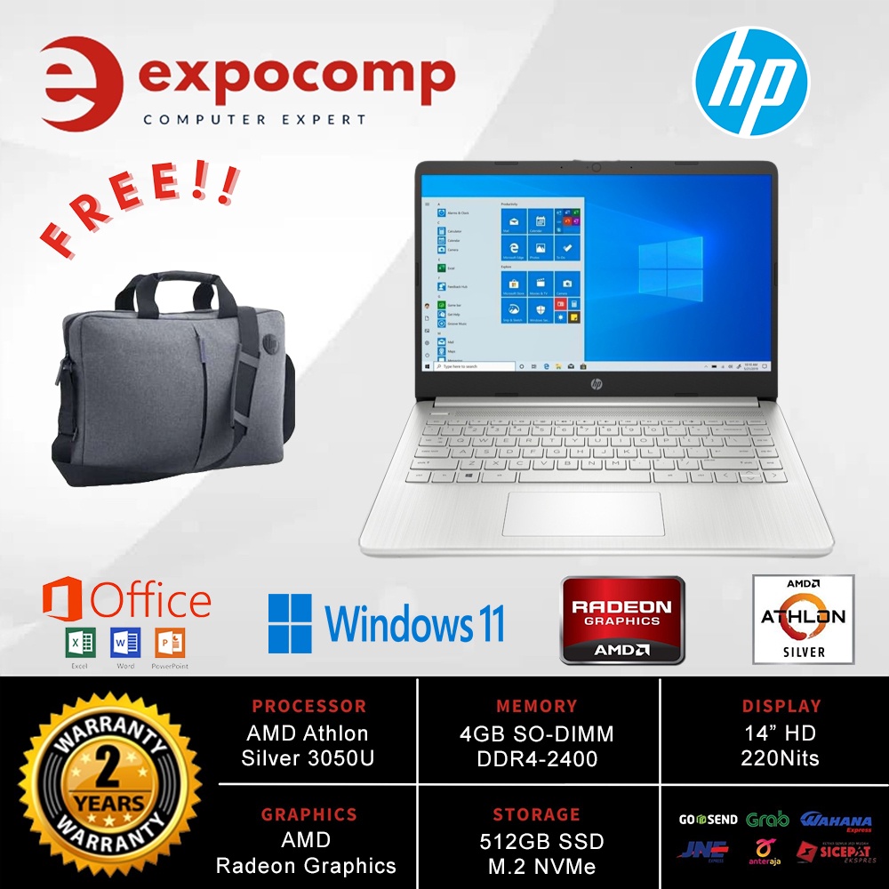Jual Hewlett Packard HP 14s fq0562AU SILVER ATHLON 3050U 4GB 512GB W11 ...
