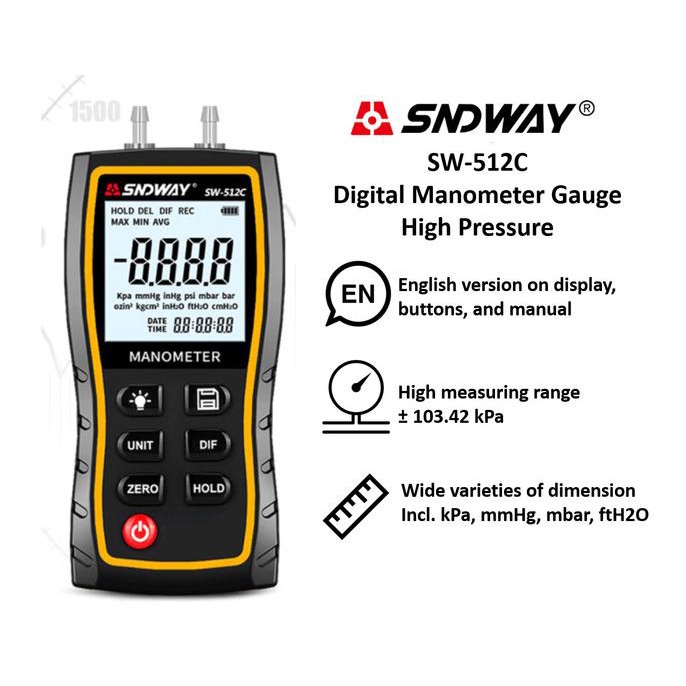 Jual SNDWAY Digital Manometer Air Pressure Tekanan Udara SW-512C 103.42KPa | Shopee Indonesia