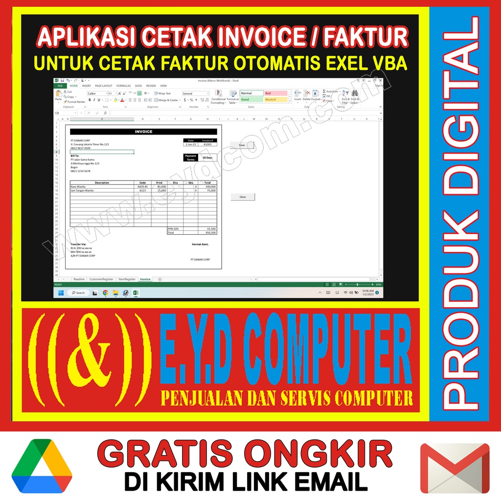 Jual APLIKASI EXCEL INVOICE FAKTUR OTOMATIS UNTUK PENJUALAN BARANG PRODUK DIGITAL | Shopee Indonesia