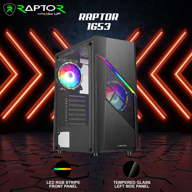Jual PC Case Casing Raptor Black Strike 1653 Free 1 Fan RGB ATX Gaming ...