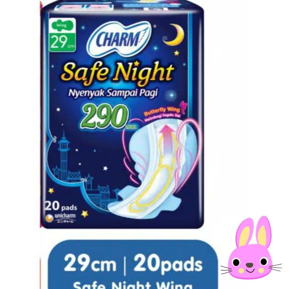 Jual 40 CHARM SAFE NIGHT Wing ( 29cm isi 10 / 20 pads ) Pembalut wanita ...