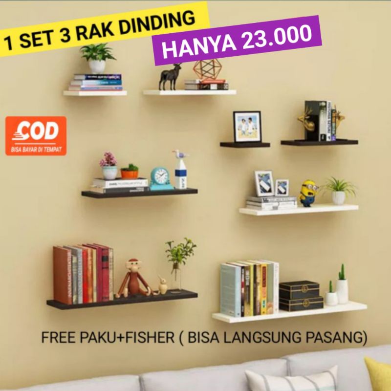 Jual AMBALAN RAK DINDING HIASAN DINDING RAK MINIMALIS 1 SET 3 RAK - RAK ...