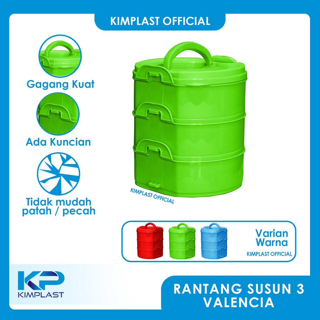 Jual KIMPLAST RANTANG VALENCIA Susun 3/ Rantang susun 3 plastik ...