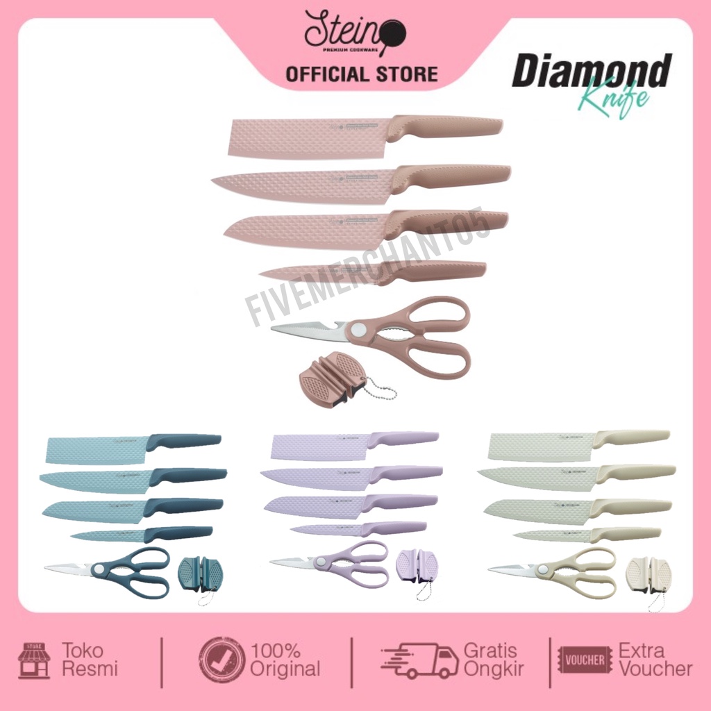 Jual Pisau Set Steincookware Knives Set 6 in 1 Diamond Pisau Stein ...