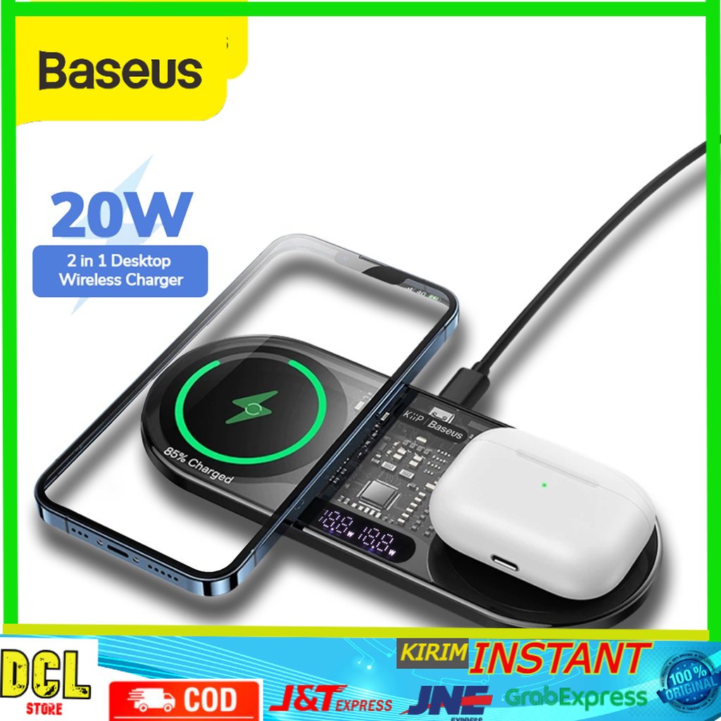 Jual Baseus Dual Wireless Charger Digital Led Fast Charging Pad 20W ...