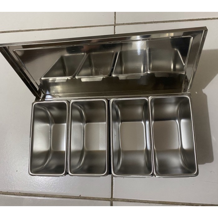 Jual condiment stainless tempat bumbu dapur compartment 4 topping ...