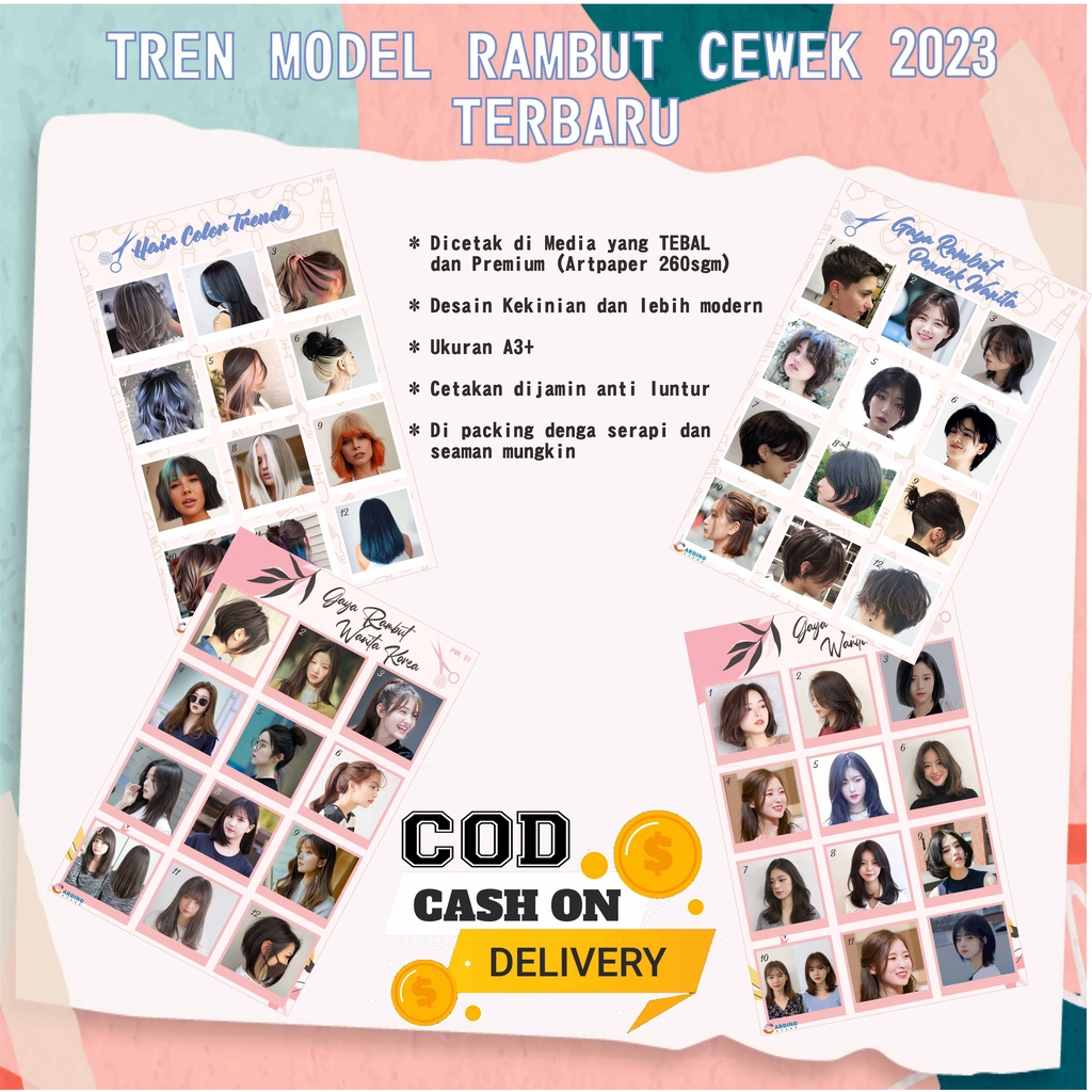 Jual POSTER SALON WANITA 2023 / POTONGAN RAMBUT CEWEK / POSTER MODEL ...