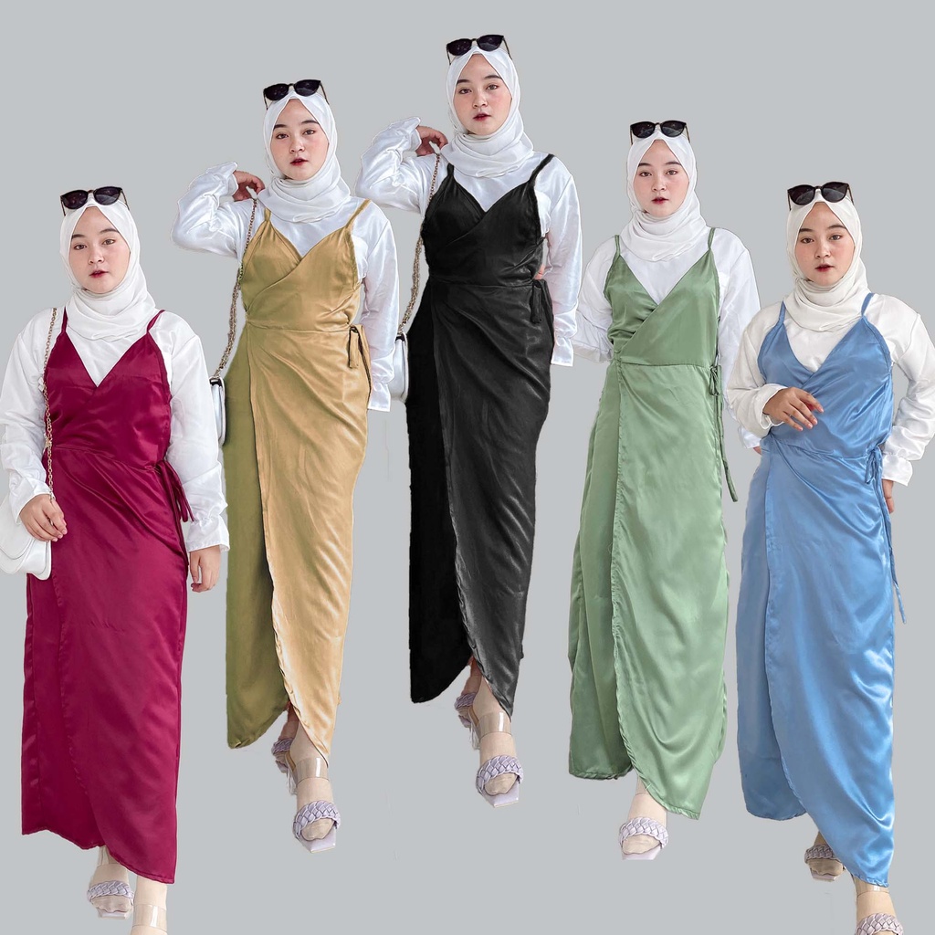 Jual Set Dress Tali | Dress Satin | Camisole Dress Satin All Size ...