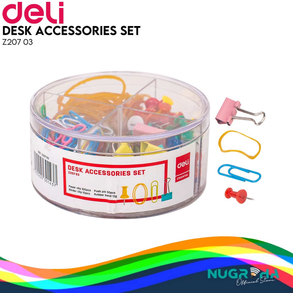 Jual SET Paper Klip Karet Paku Kertas Push Pin Binder Deli Z20703 ...