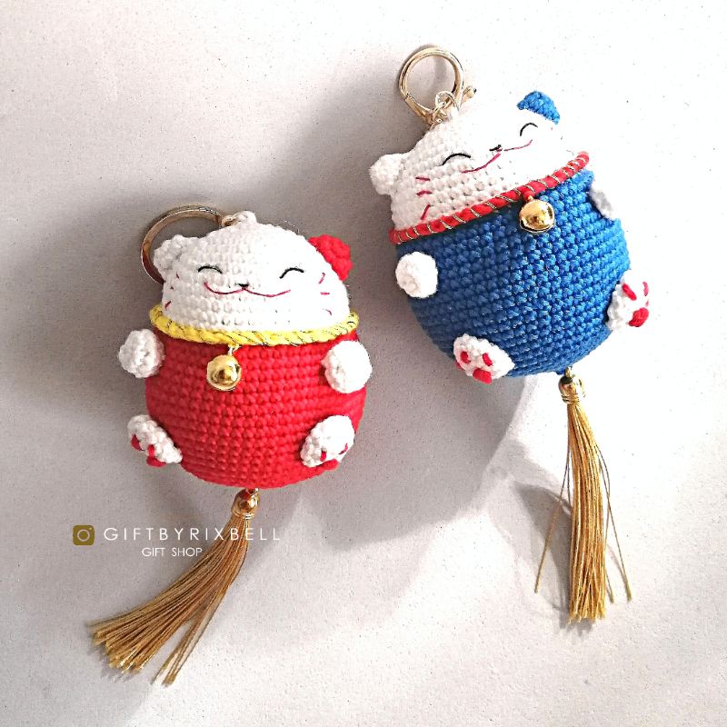 Jual RB Maneki Neko Lucky Cat Crochet Keychain (amigurumi, ganci boneka ...