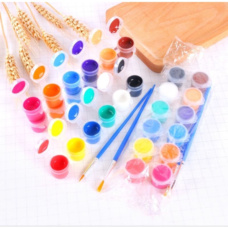 Jual 55JR Cat Akrilik Set Acrylic Paint Set 12 Warna dan 2 Kuas Cat ...