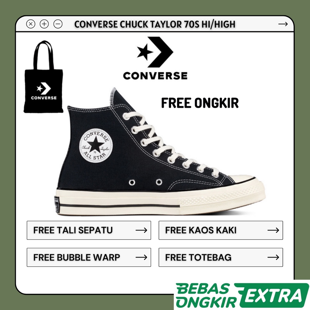 Jual Converse 70s Chuck Taylor High Black White / Sepatu Konvers ...