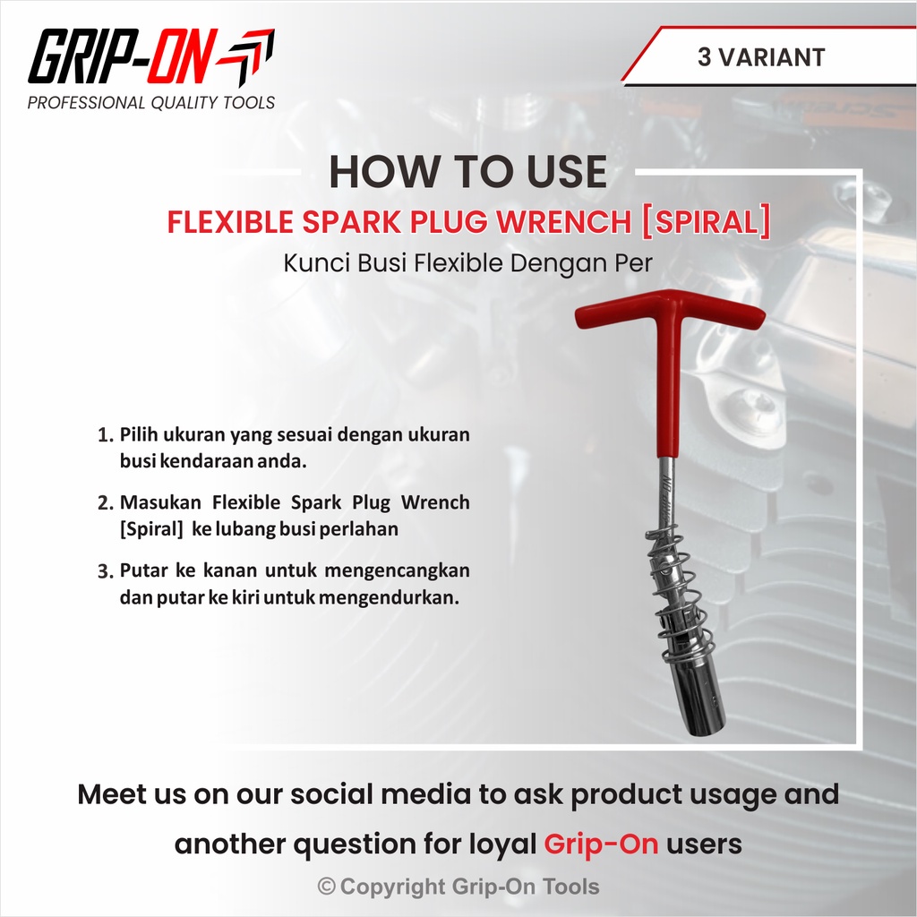 Jual Grip-On T-Socket Spark Plug Wrench Spiral 16 MM / kunci busi 16 MM ...