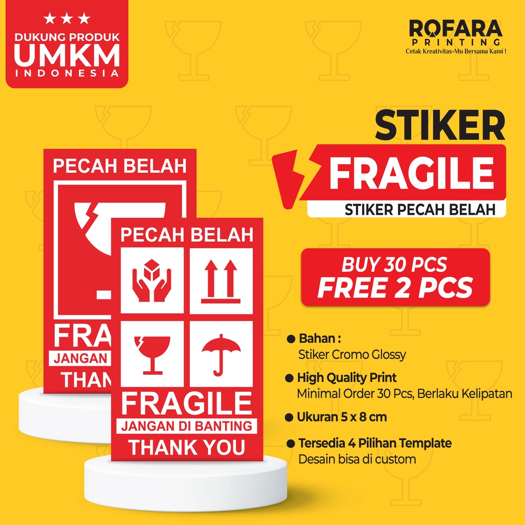 Jual Stiker Fragile | Bahan Cromo Glossy | Ukuran 5 x 8 cm | Shopee ...