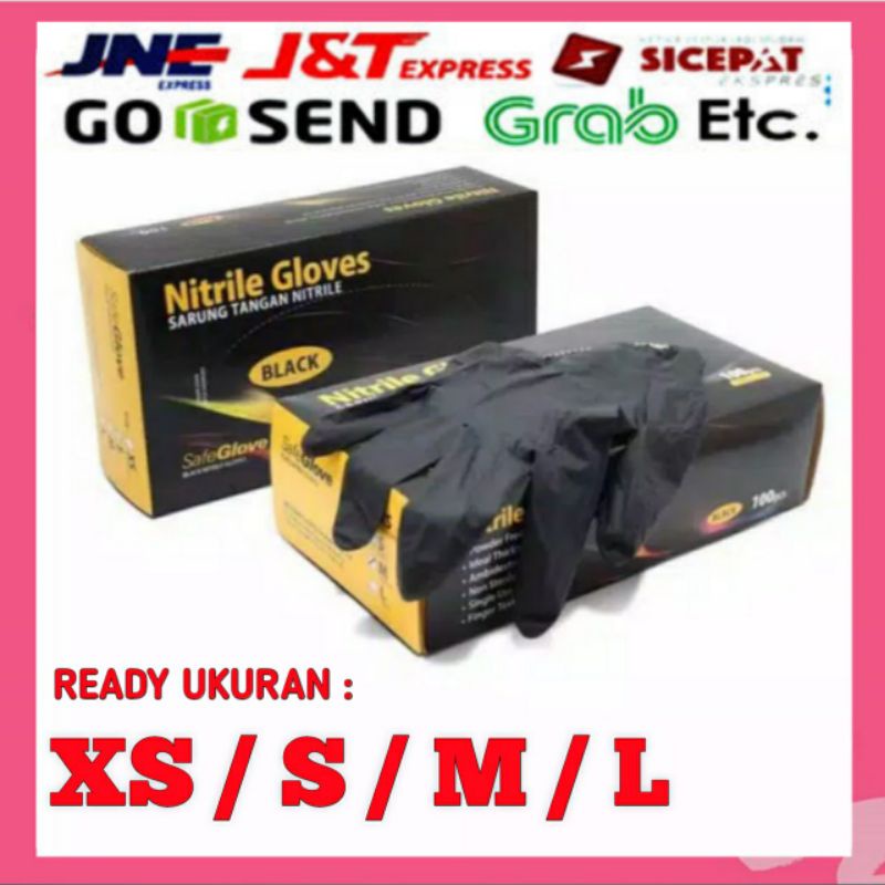 Jual [ 1 BOX ISI 100 PCS ] Sarung Tangan Karet Nitrile Hitam Food Grade ...