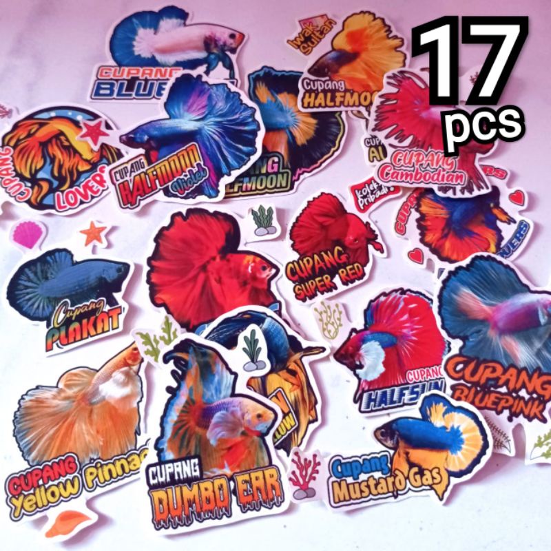 Jual Stiker Ikan Cupang 17pc Sticker Aquarium Cupang Betta Fish Sticker ...