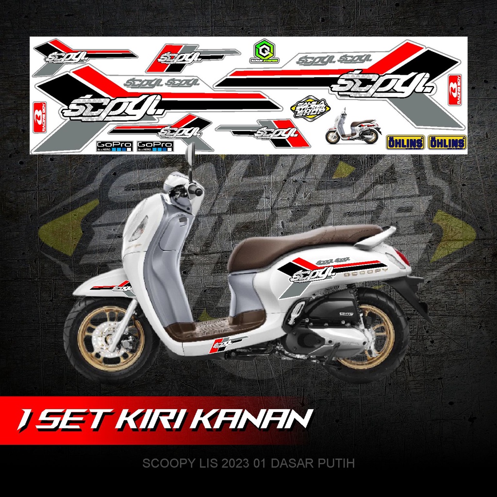 Jual SCOOPY LIS 2023 01 DASAR PUTIH LIS MERAH STICKER STRIPING MOTOR 05 ...