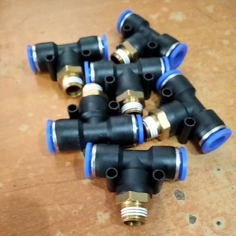 Jual fitting angin pneumatic model tee selang 10 mm drat tengah 1/4 ...