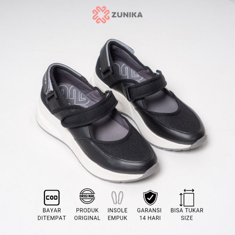 Jual Zunika Yumna Black slip-on Velcro strap sepatu sneaker wanita ...