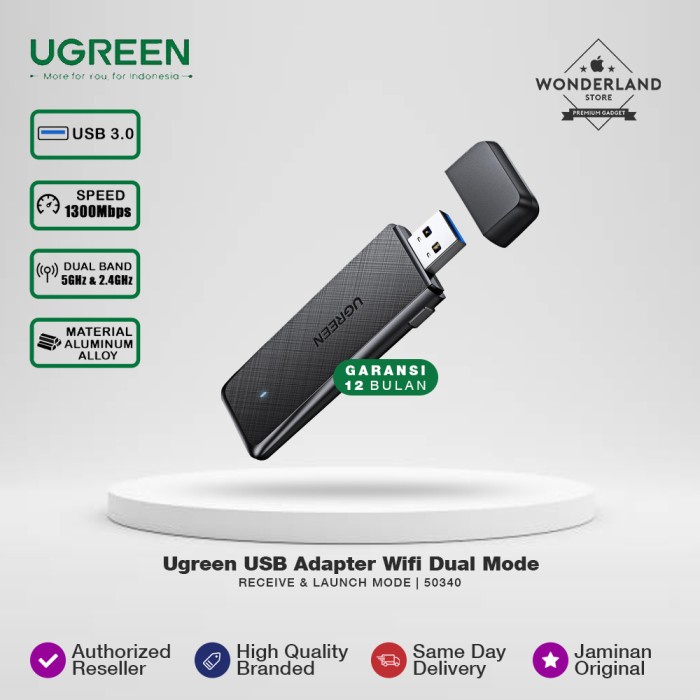 Jual Ugreen USB Adapter Dongle Wifi Receiver 5G 2.4G Dual Band 1300Mbps ...