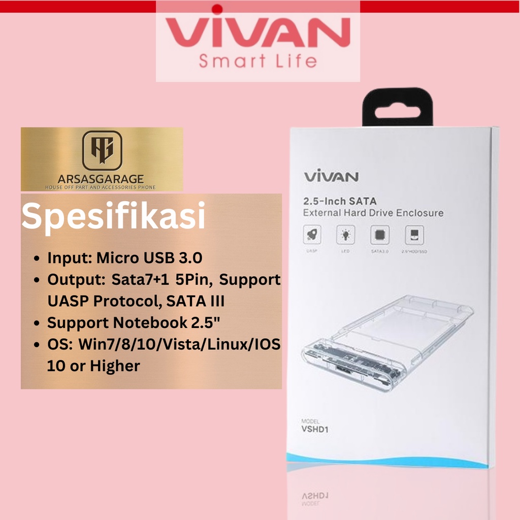 Jual Casing Harddisk Vivan VSHD1 - Transparent 2.5" SATA USB 3.0 ...