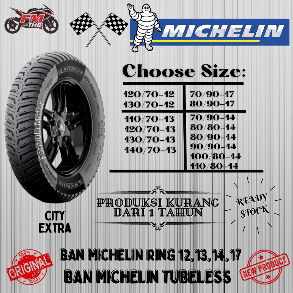 Jual Ban Michelin City Extra Tubeless (Pilih Ukuran) - Ban Motor ...