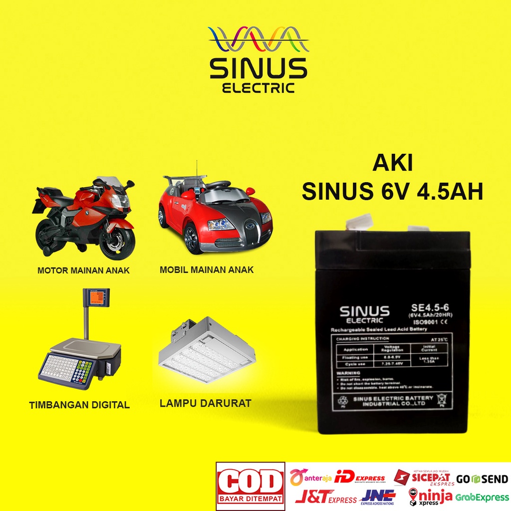 Jual Aki Lampu Darurat 6V 4.5Ah Aki Emergency Lamp VRLA SINUS 4.5-6 PALING BAGUS | Shopee Indonesia