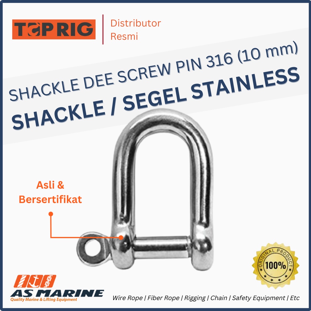 Jual TOPRIG Shackle Dee / Segel D Stainless 316 Screw Pin 10 mm ...