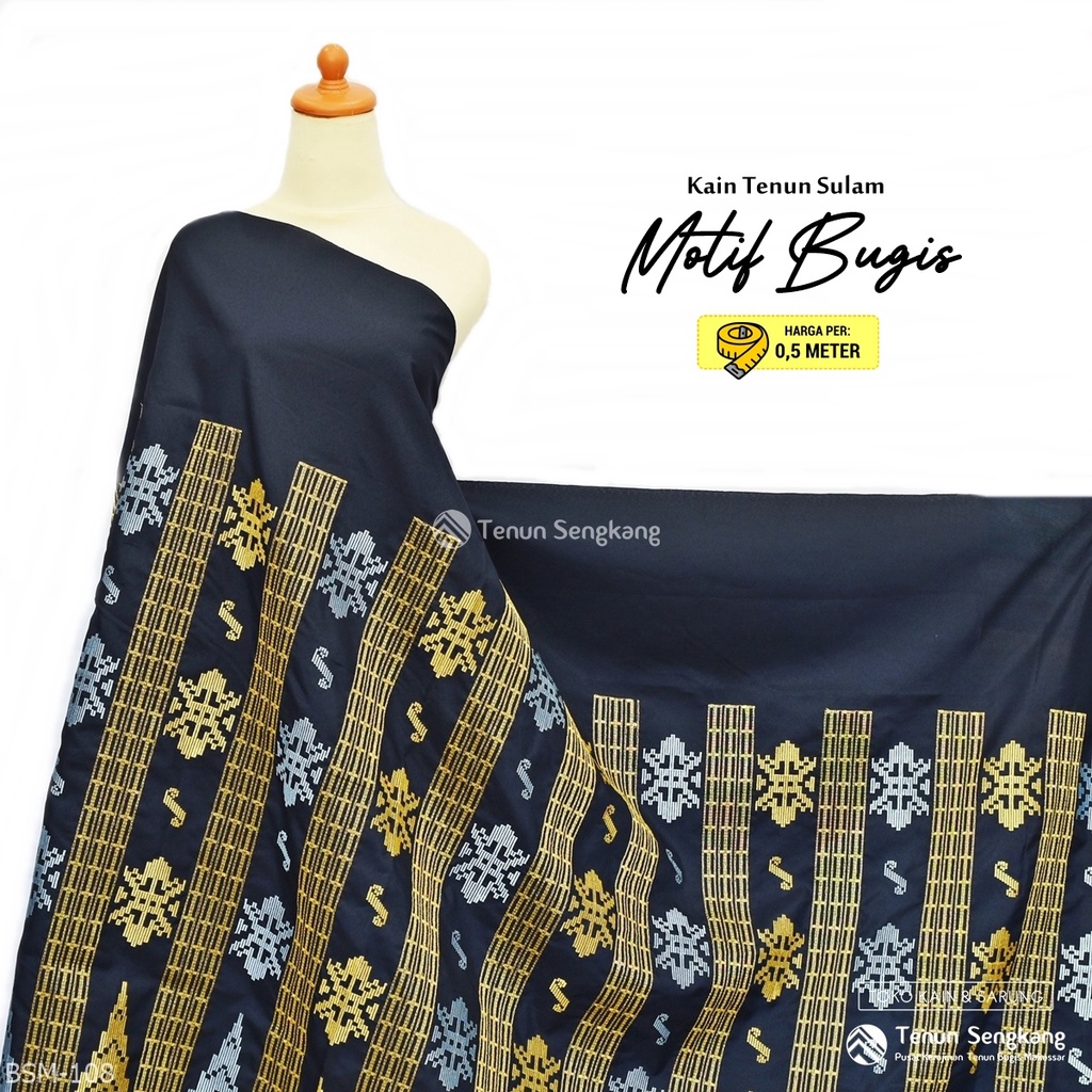 Jual Kain Tenun Sulam Motif Bugis Makassar Biru Navy - Tenun Sengkang ...