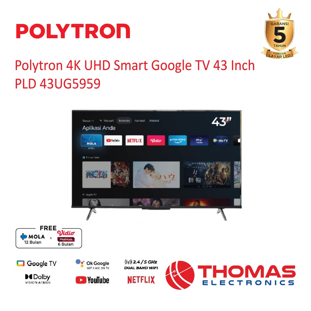 Jual Polytron 4K UHD Smart Google TV 43 Inch PLD 43 UG 5959 PLD43UG5959 ...