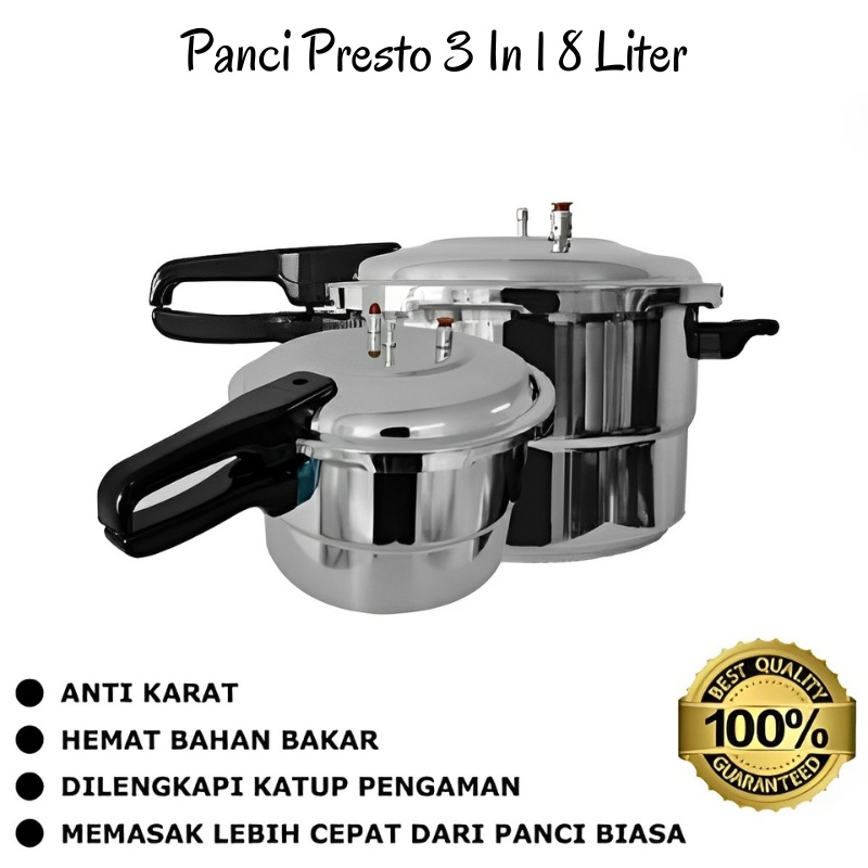 Jual Panci Presto 8 Liter 24 cm 3 In 1 Lingkaran 2 Pressure Cooker Panci Presto Alumunium ...