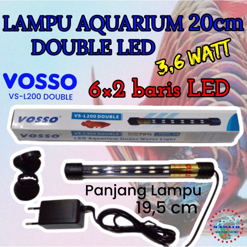 Jual Lampu celup led akuarium dobel led 2 baris VOSSO VS-L200 DOUBLE ...