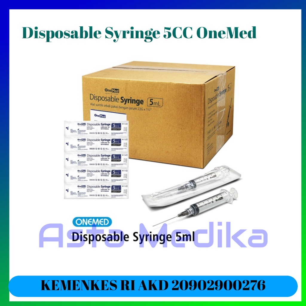 Jual Spuit 5cc Onemed With Needle 22G x 1 1/2" Disposable Syringe 5ml Onemed Alat Suntik 5cc ...