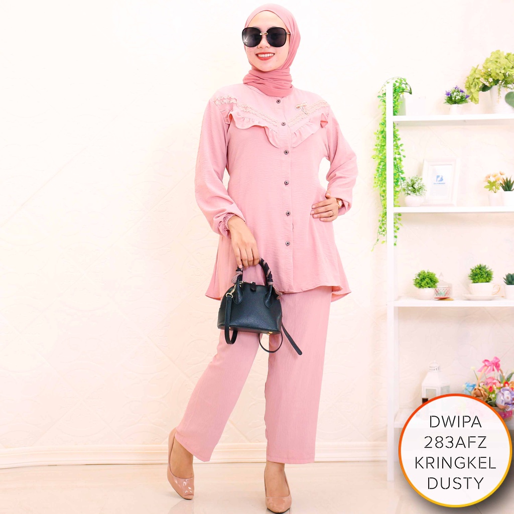 Jual One Set 2in1 Tunik Busui Kancing Ruffel Depan Variasi Renda ...