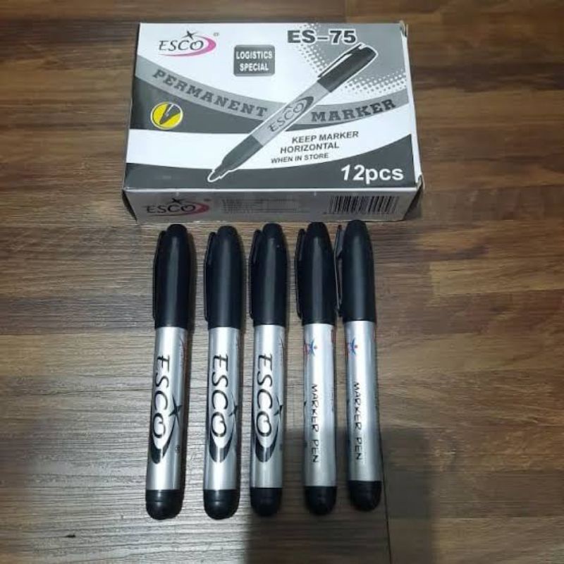 Jual [BOX ISI 12] SPIDOL PERMANENT MARKER ES-75 ESCO ORIGINAL ASLI ...