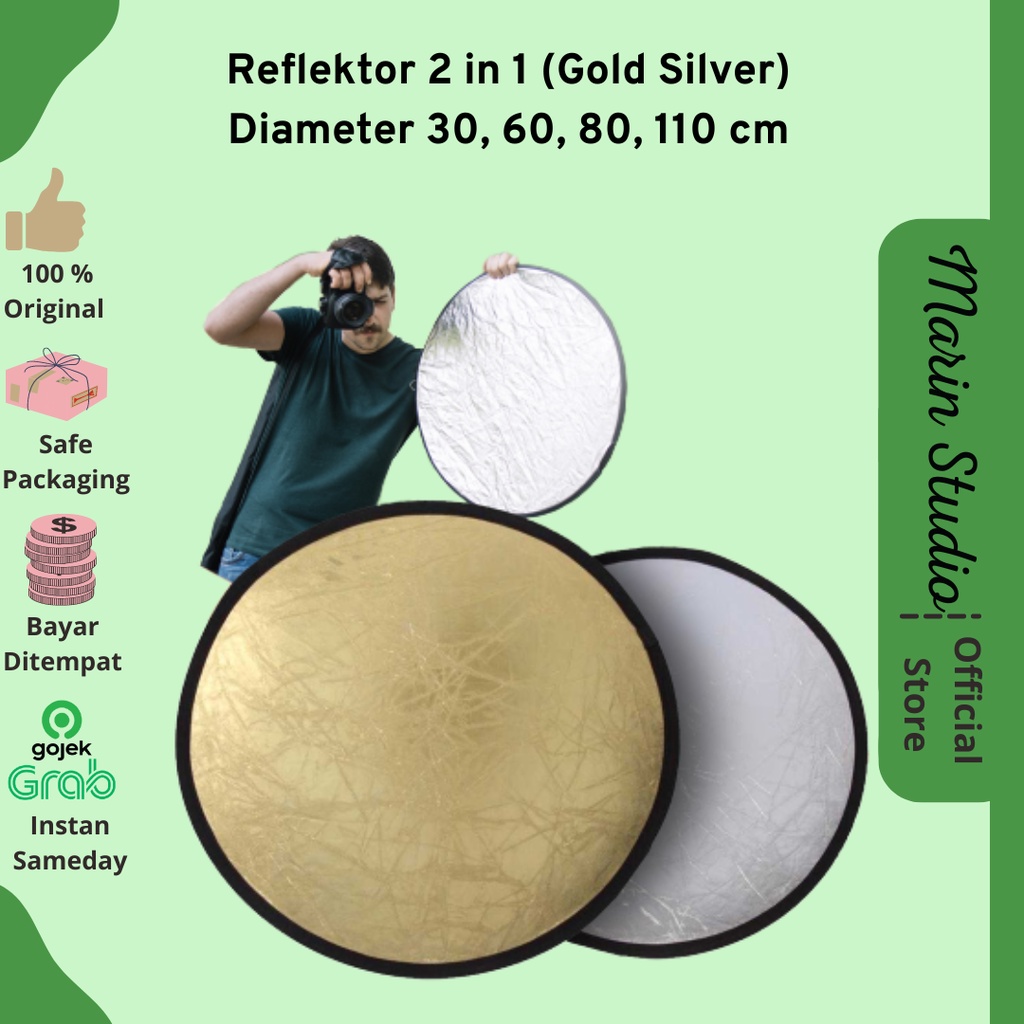 Jual Reflektor Reflector Cahaya Foto Studio Fotografi 2 in 1 Gold ...