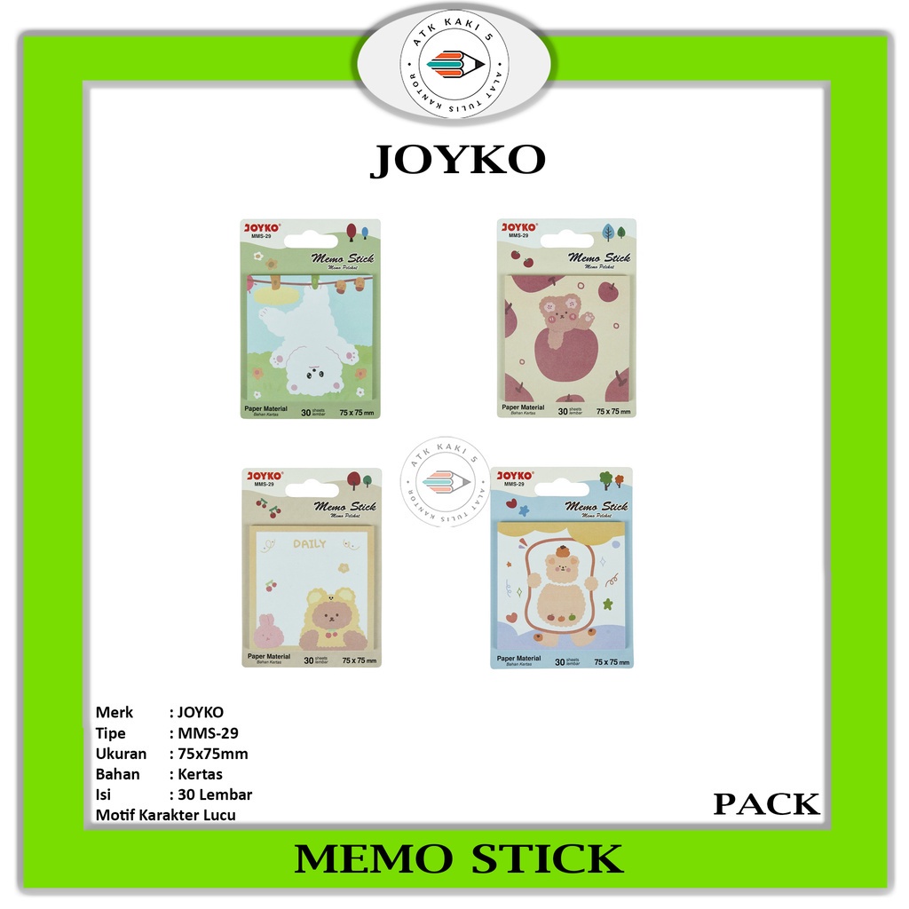 Jual JOYKO - Memo Stick Kertas Memo Gambar Karakter Lucu MMS-29 - Pack ...