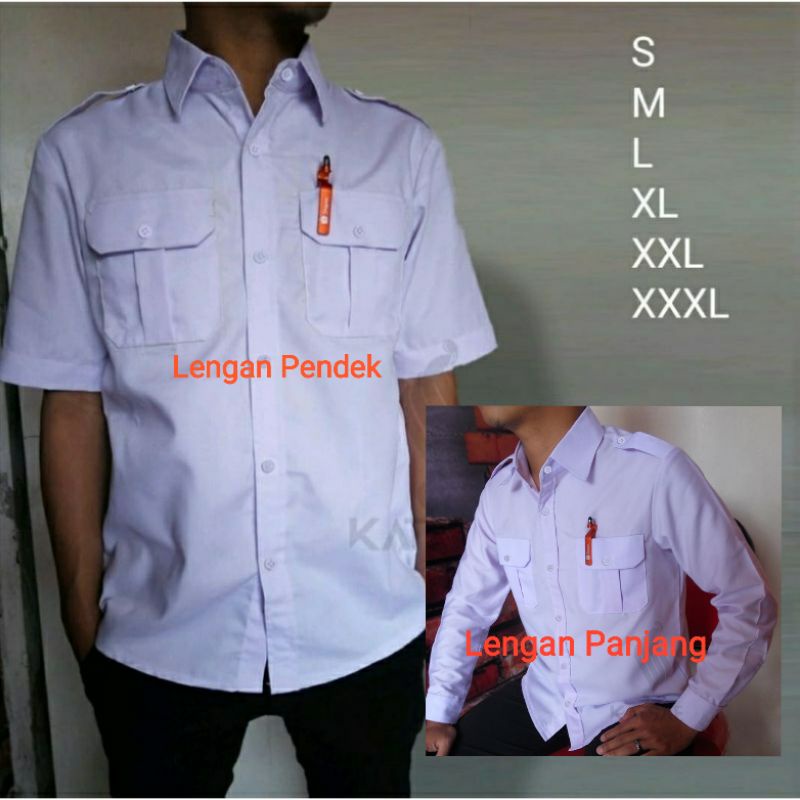 Jual Baju PDH pria putih READY ukuran S - 4XL PNS ASN Pemda Lengan Panjang dan Lengan Pendek ...